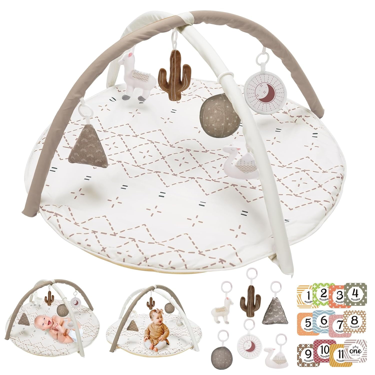 Tummy Time Activity Mat, Macrame Baby Play Gym Mat with 6 Detachable ...