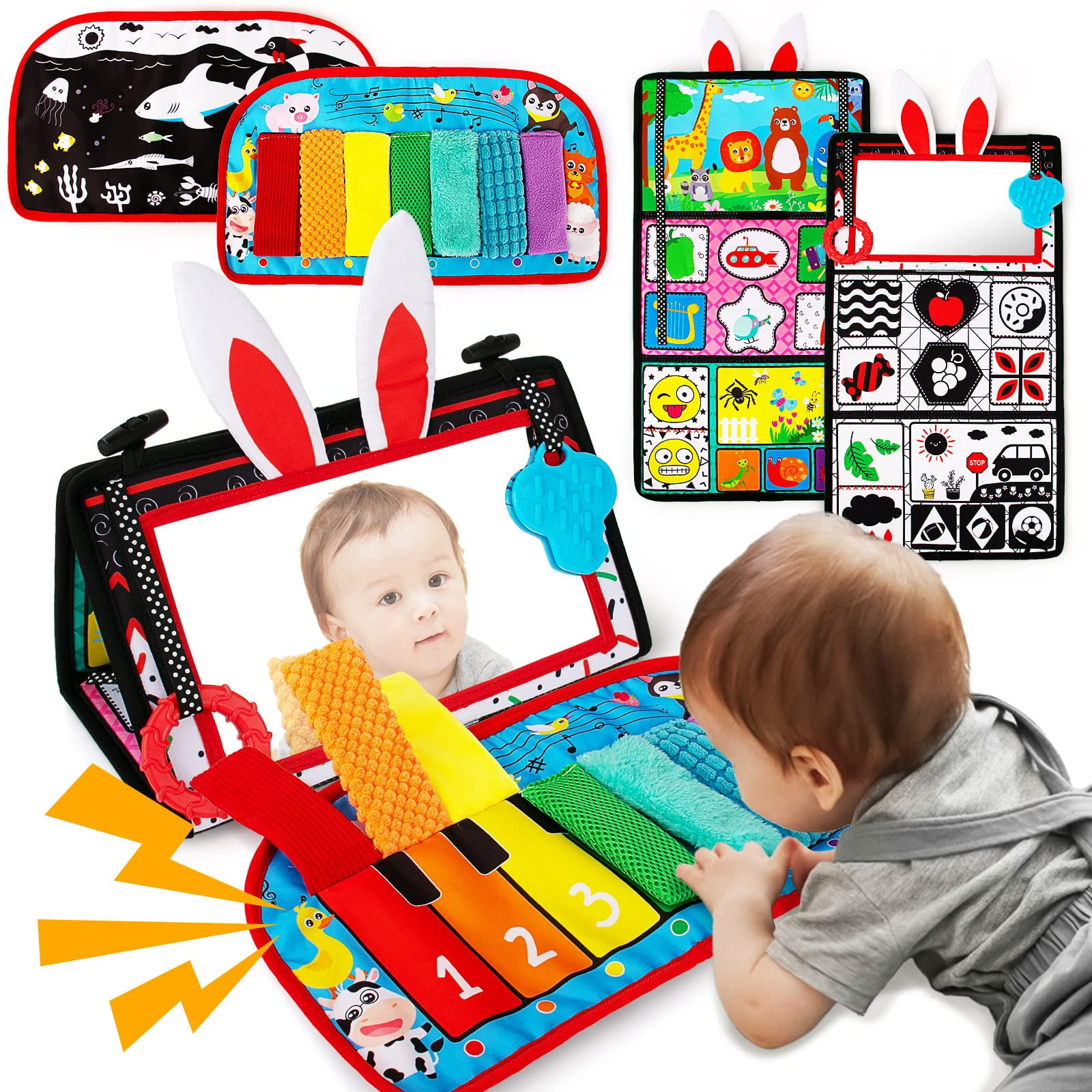 Tummy Time/Baby Mirror Toys, Black And White High Contrast Tabletop ...