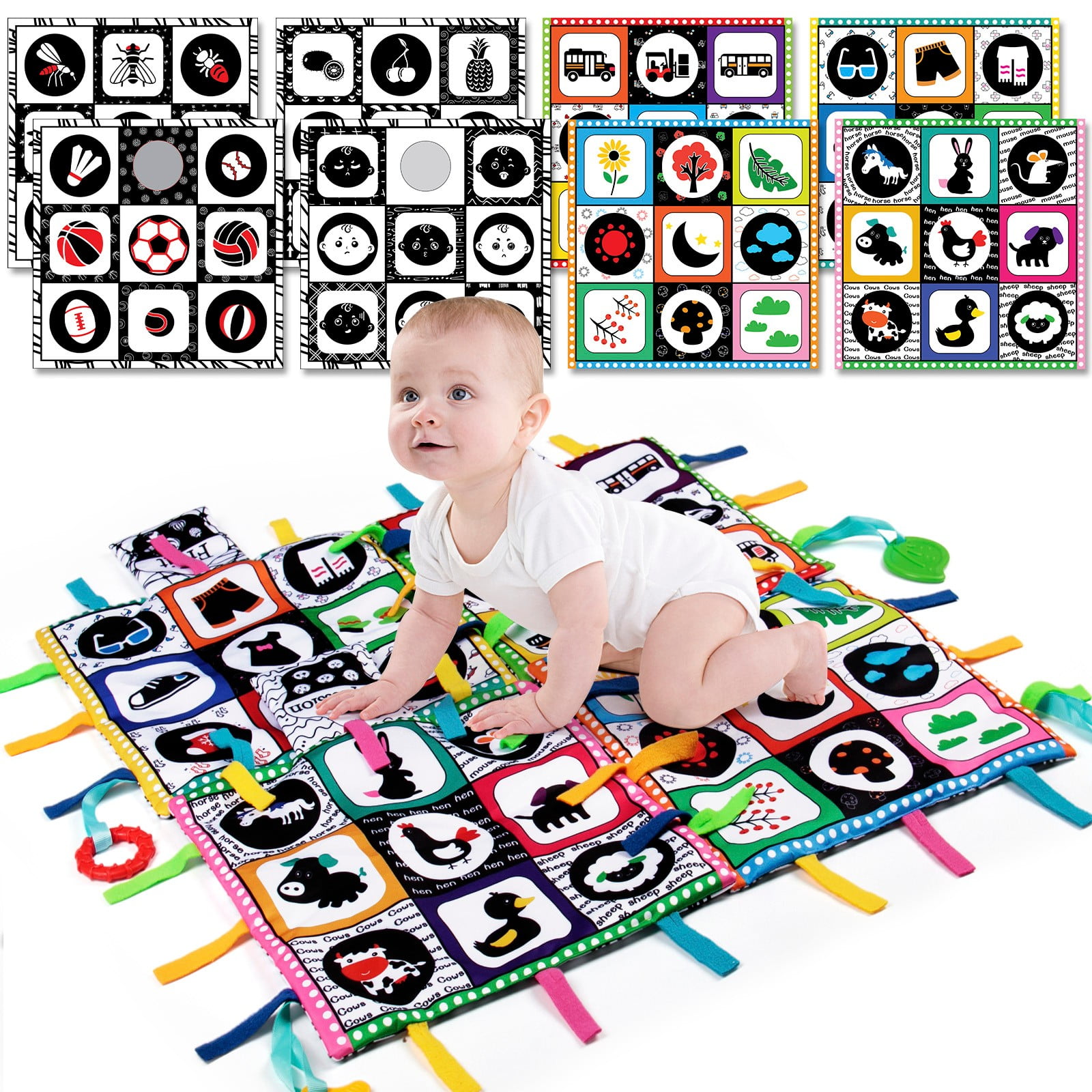 Baby Tummy Time Activity Mat, Newborn Infants Baby Toys 0-3 Months, Pack of 4 Small Activity ...