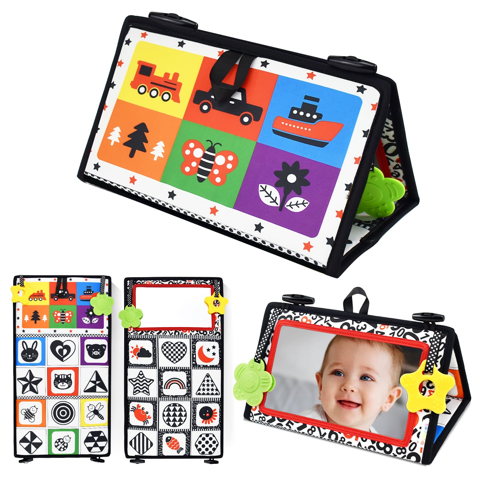 Tummy Time Floor Mirror For Baby Infant Toddler Kids Black And White High Contrast Baby Toy With ...