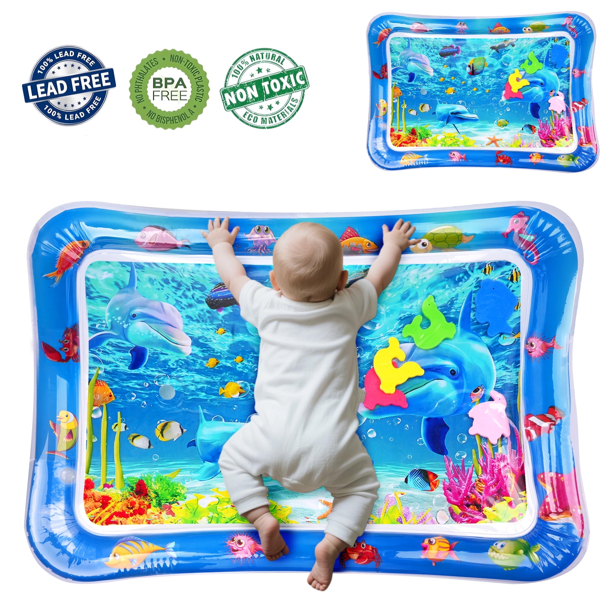 Tummy Time Mat,Qissep Baby Blue Water Play Mat,Inflatable Infant Baby ...