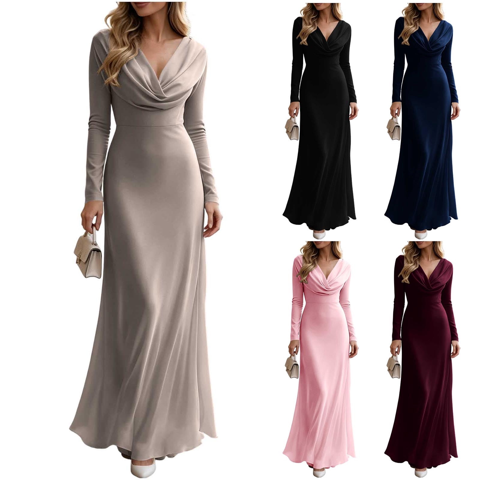 Tumotour Evening Gown for Women Bodycon Maxi Dress Solid Color Long ...