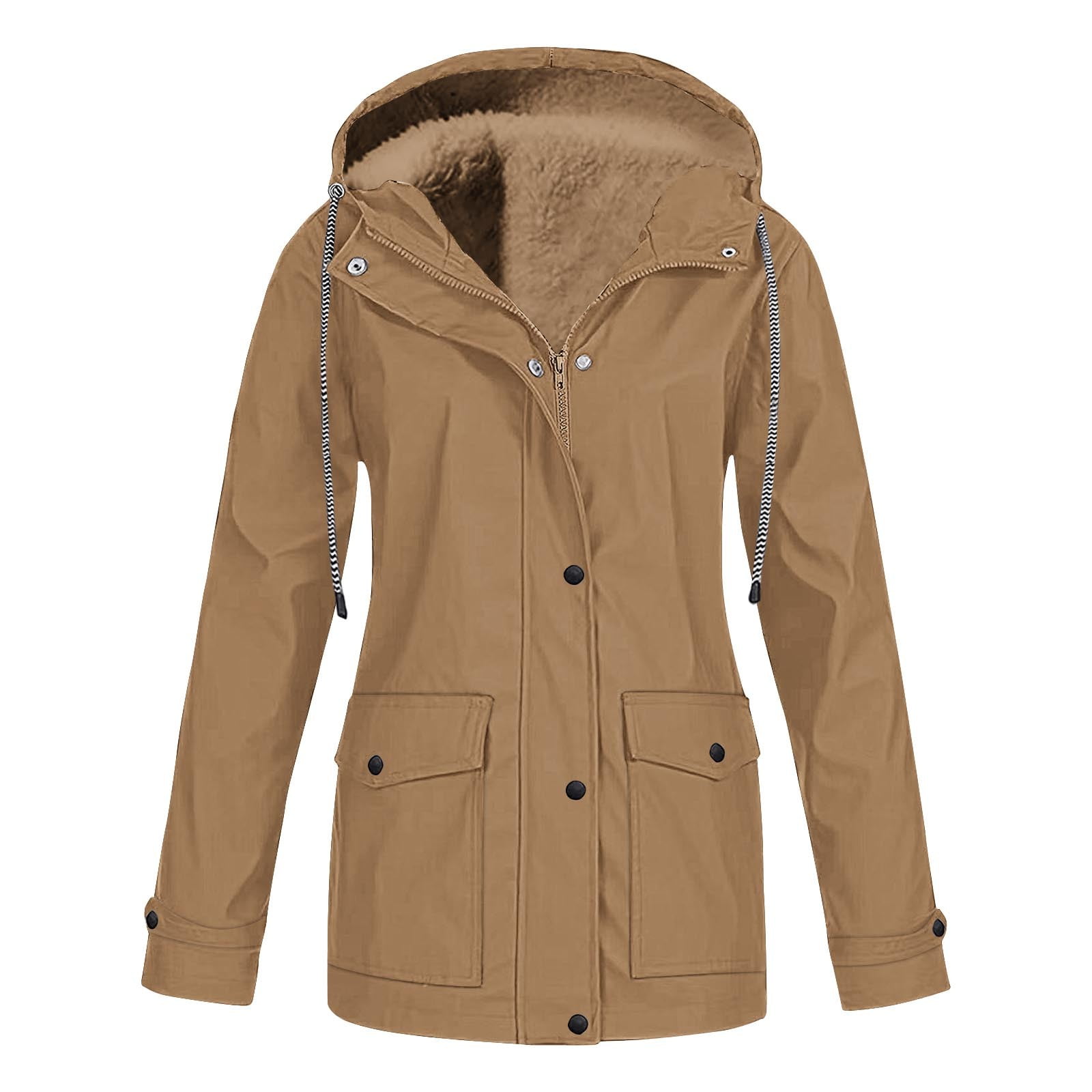Tumotour Fleece Lined Raincoat Hoodie For Women Lightweight Waterproof ...