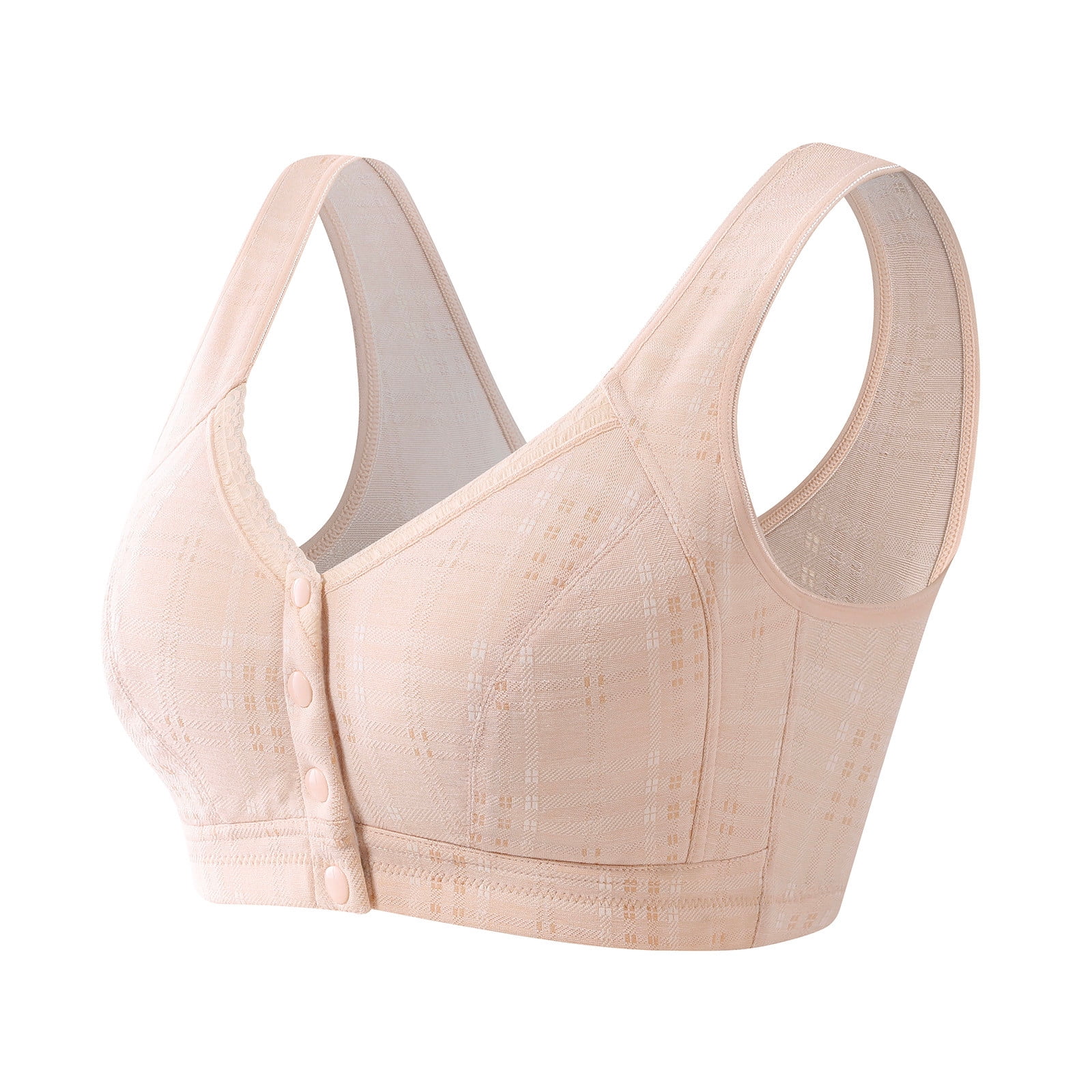 Tumotour Front Open Bras For Women Button Plaid Printed Non Steel Ring ...