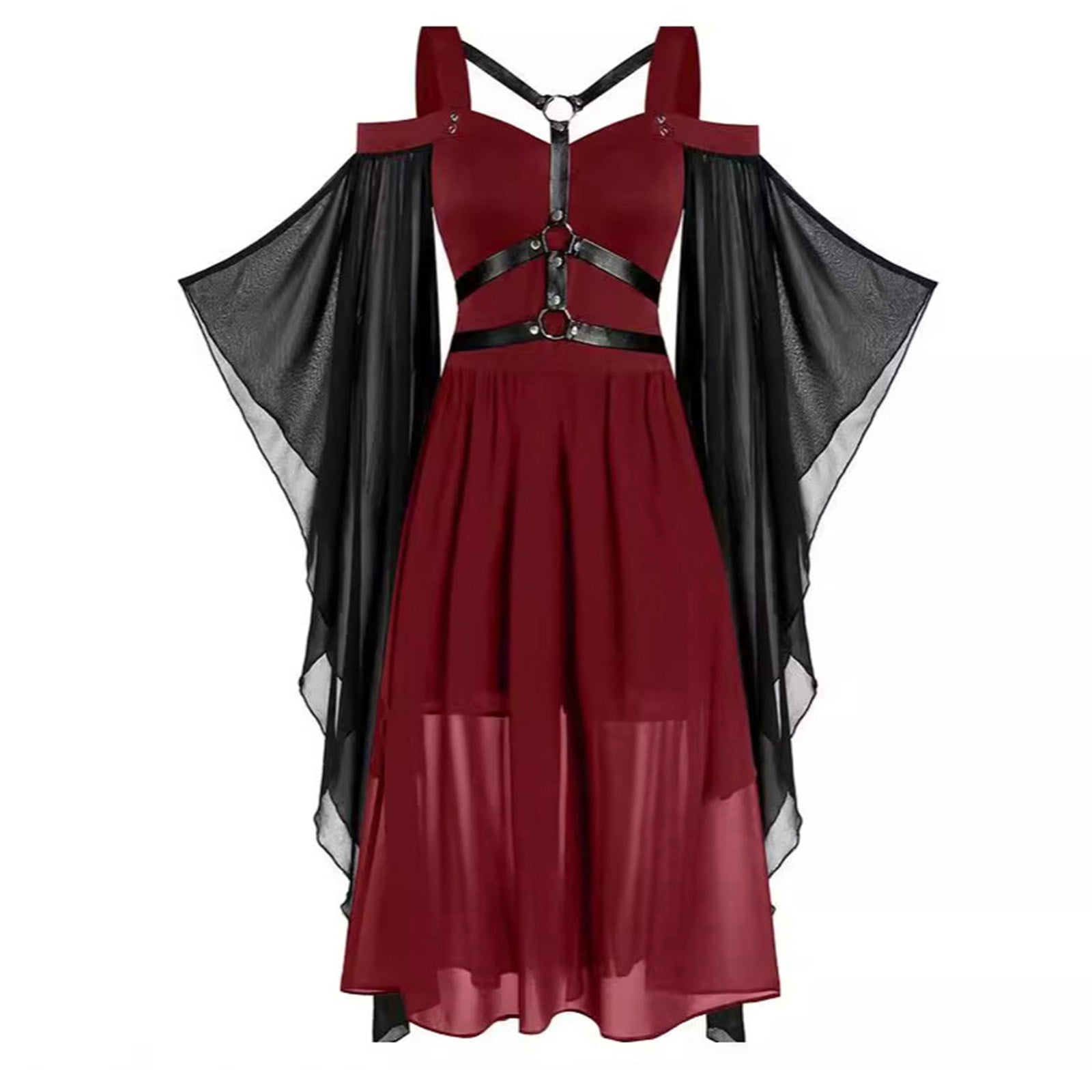 Tumotour Gothic Dress For Women Retro Punk Butterfly Sleeve Dress Dark ...