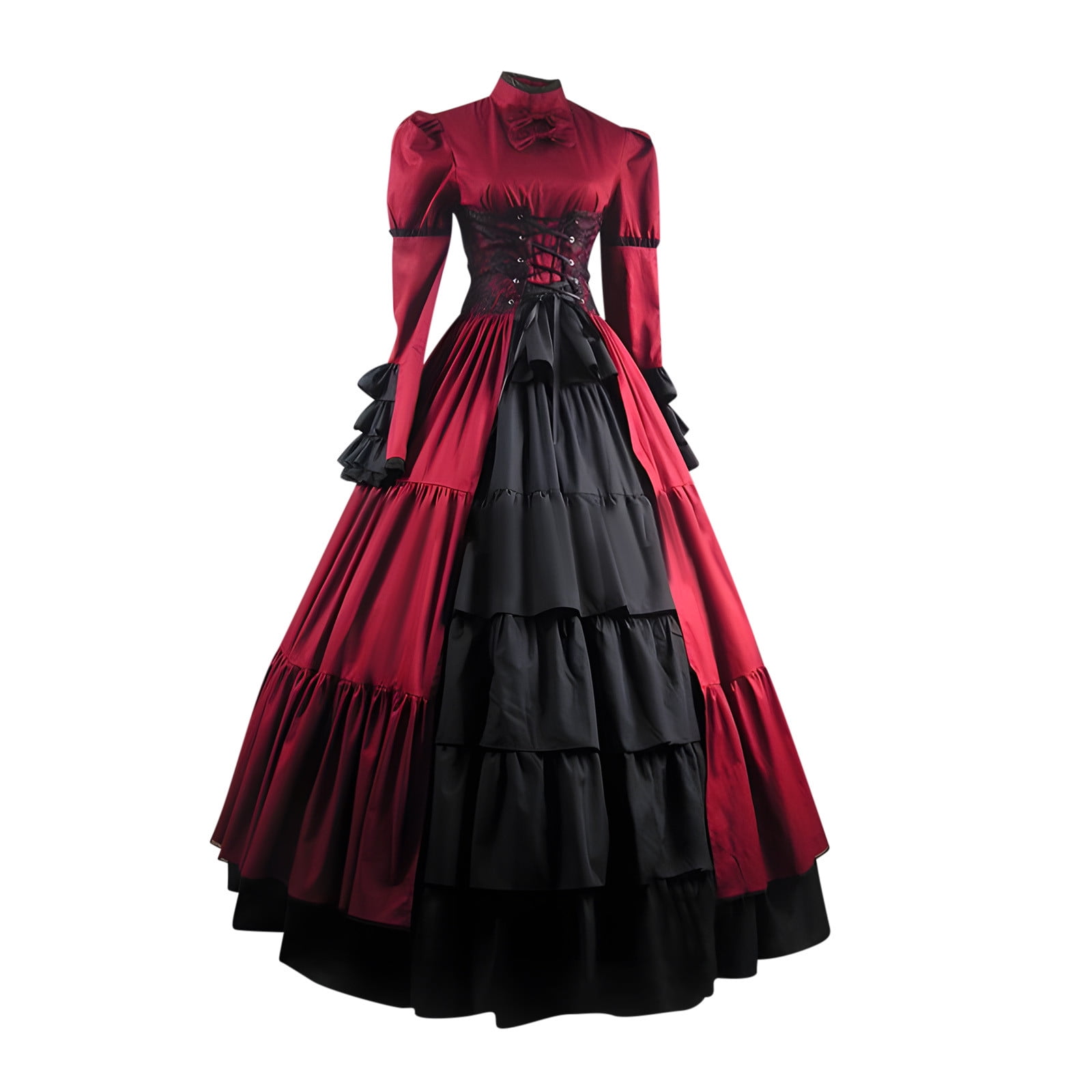Tumotour Maxi Dress For Women Retro Court Style Gothic Lace-Up Pleated ...