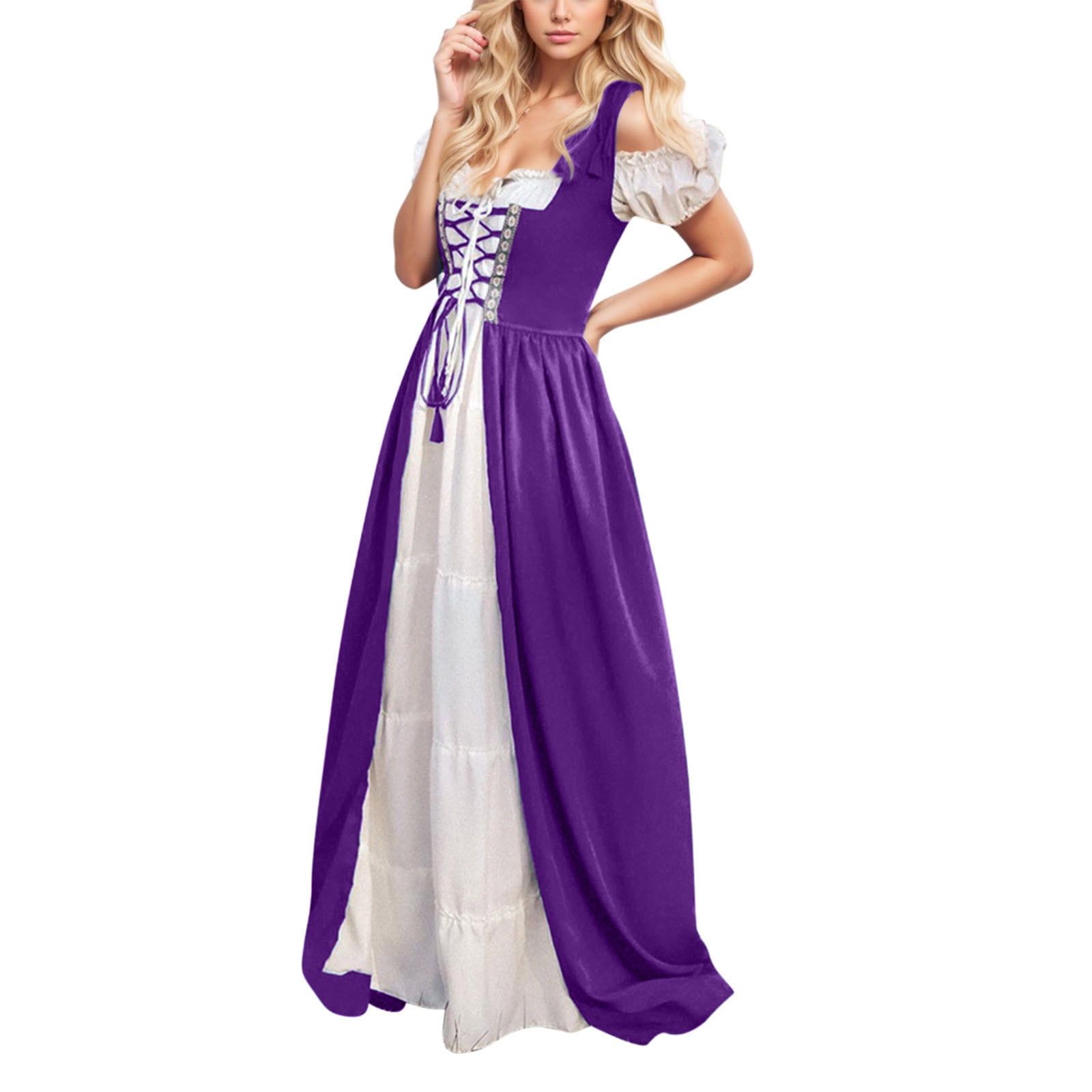 Tumotour Medieval Renaissance Dress For Women Short Sleeve Maxi Dress ...