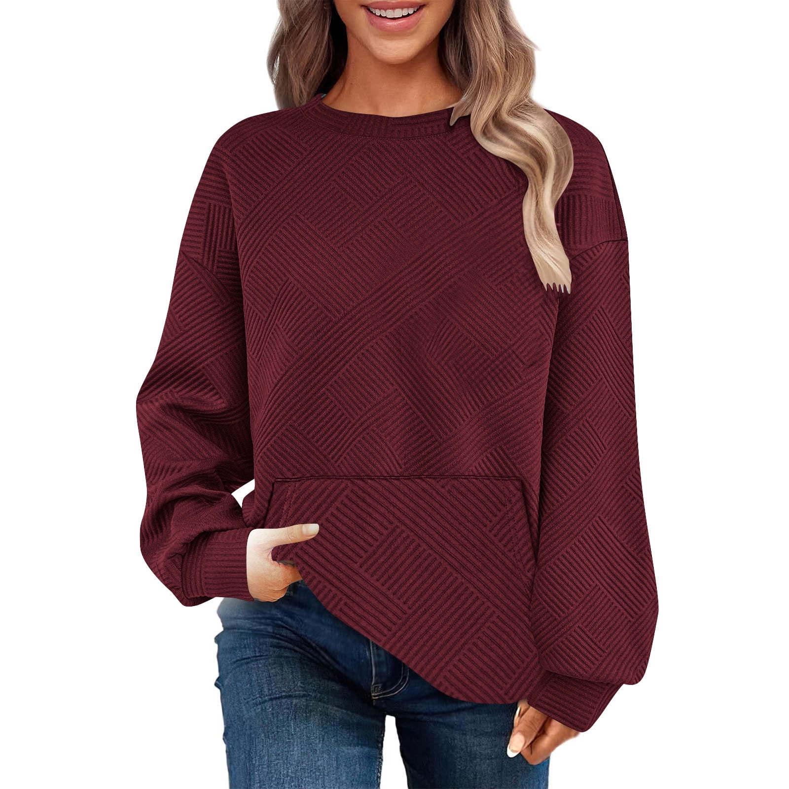 Tumotour Pullover Sweatshirts For Women Kangaroo Pocket Crew Neck Long ...