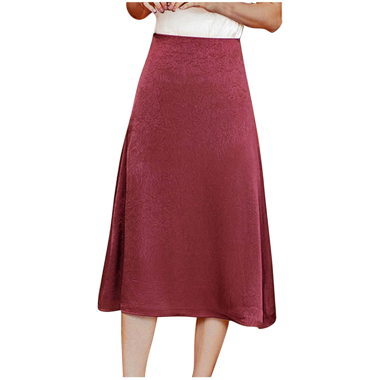 Tumotour Summer Skirt For Women Solid Color High Waist Pleated Back ...