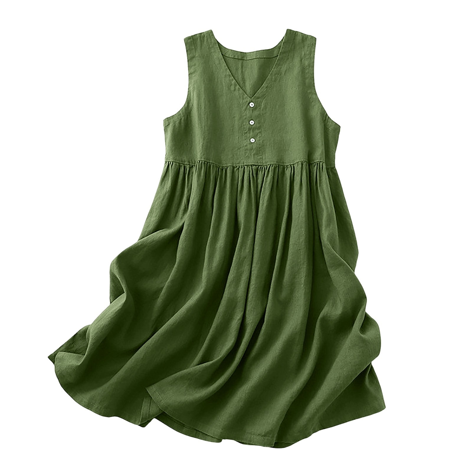 Tumotour Sundress For Women V Neck Sleeveless Button Front And Back Two ...