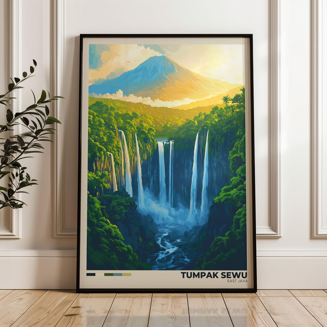 Tumpak Sewu Travel Poster - Indonesia Wall Art Print, Illustration ...