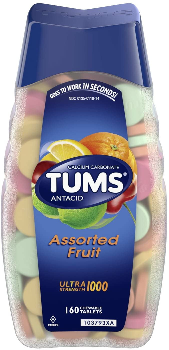 TUMS Antacid, Calcium Tablets, Ultra Strength 1000, Assorted Fruit, 160 ...