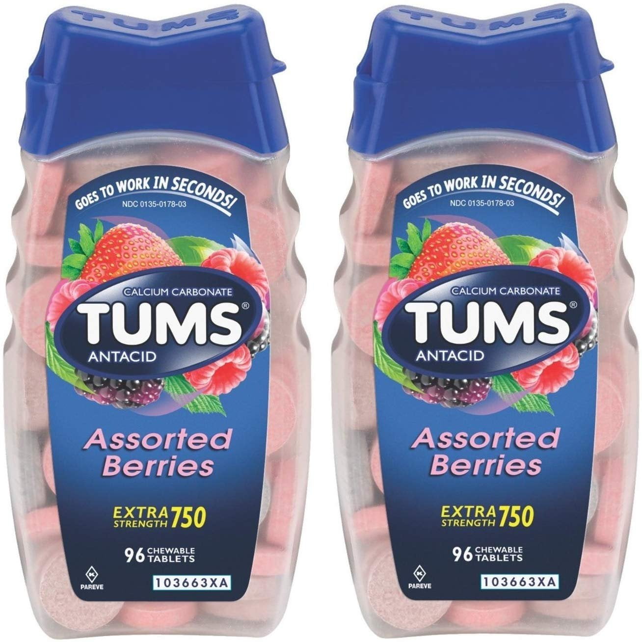 Tums Extra Strength 750 Antacid Chewable Tablets, Assorted Berries, 192 ...