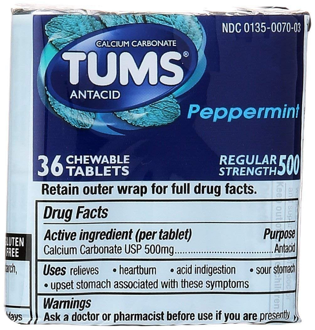 Tums Antacid - Chewable Tablets - Peppermint - Regular Strength - 36 ...