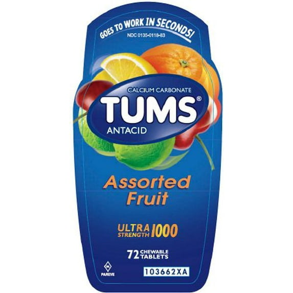 Tums Antacid Ultra Assorted Fruit Flavor 1000 mg Strength Chewable ...
