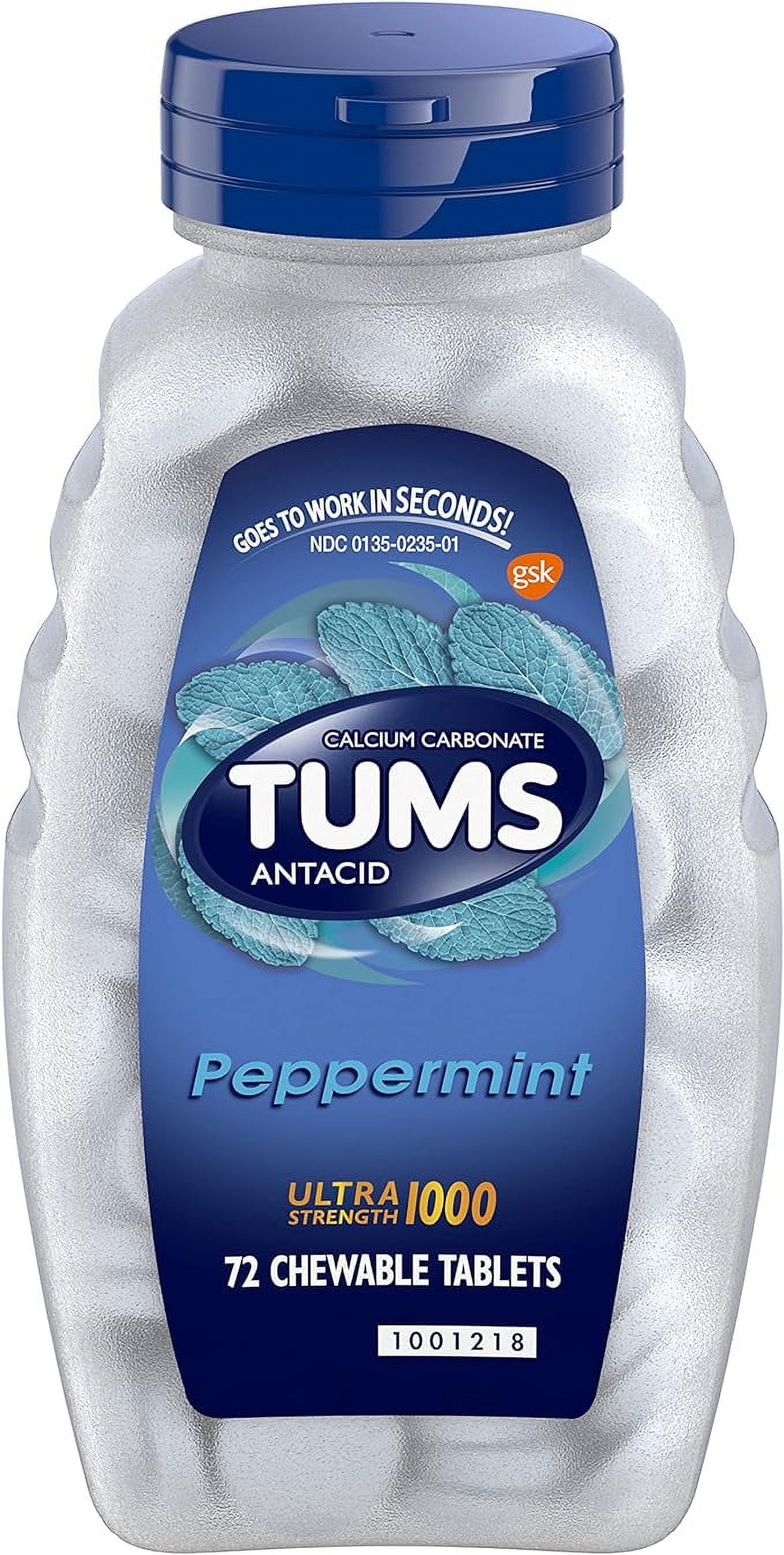 Tums Antacid Ultra Strength 1000, Peppermint Chewable Tablets, 72 Ea, 3 ...