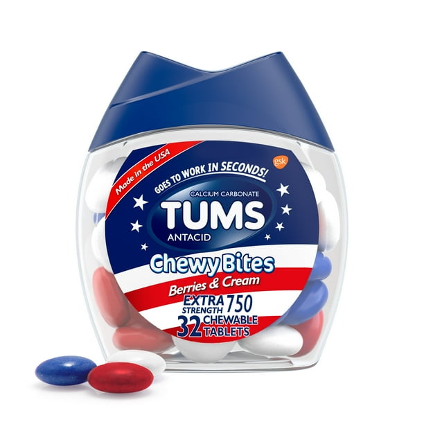 Tums Chewy Bites Heartburn Relief Antacid Chews, Berries and Cream, 32 ...
