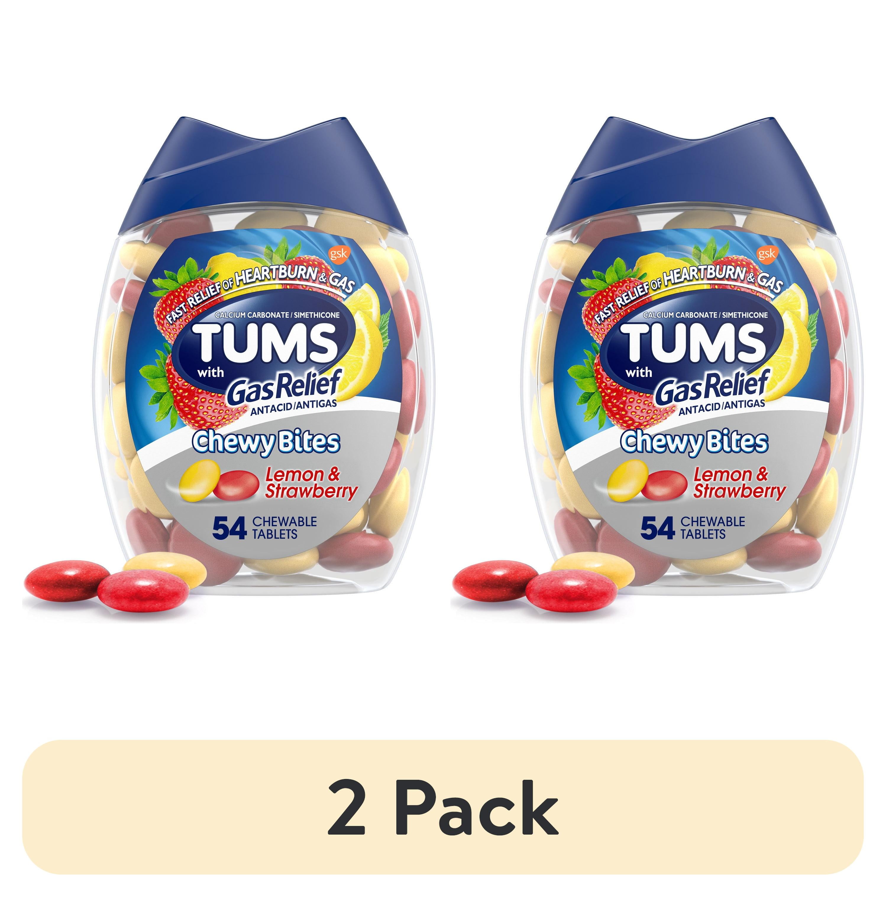 (2 pack) TUMS Chewy Bites Antacid with Gas Relief, Melon-Berry Hard ...