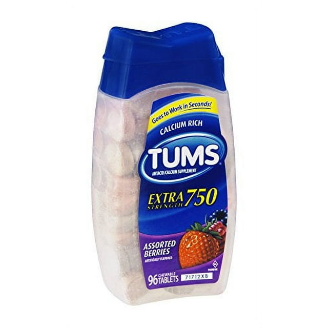 Tums E-X Extra Strength Acid Indigestion Chew Tablet, Berries, 96ct, 3 ...