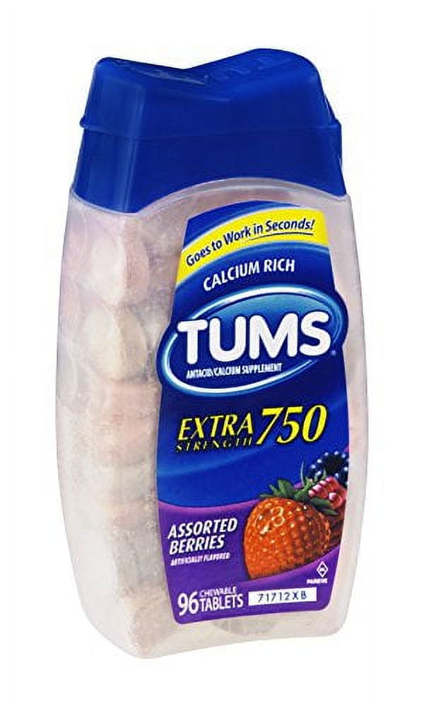 TUMS Extra Strength 750 Antacid Chewable Tablets, Assorted Berry Flavor ...