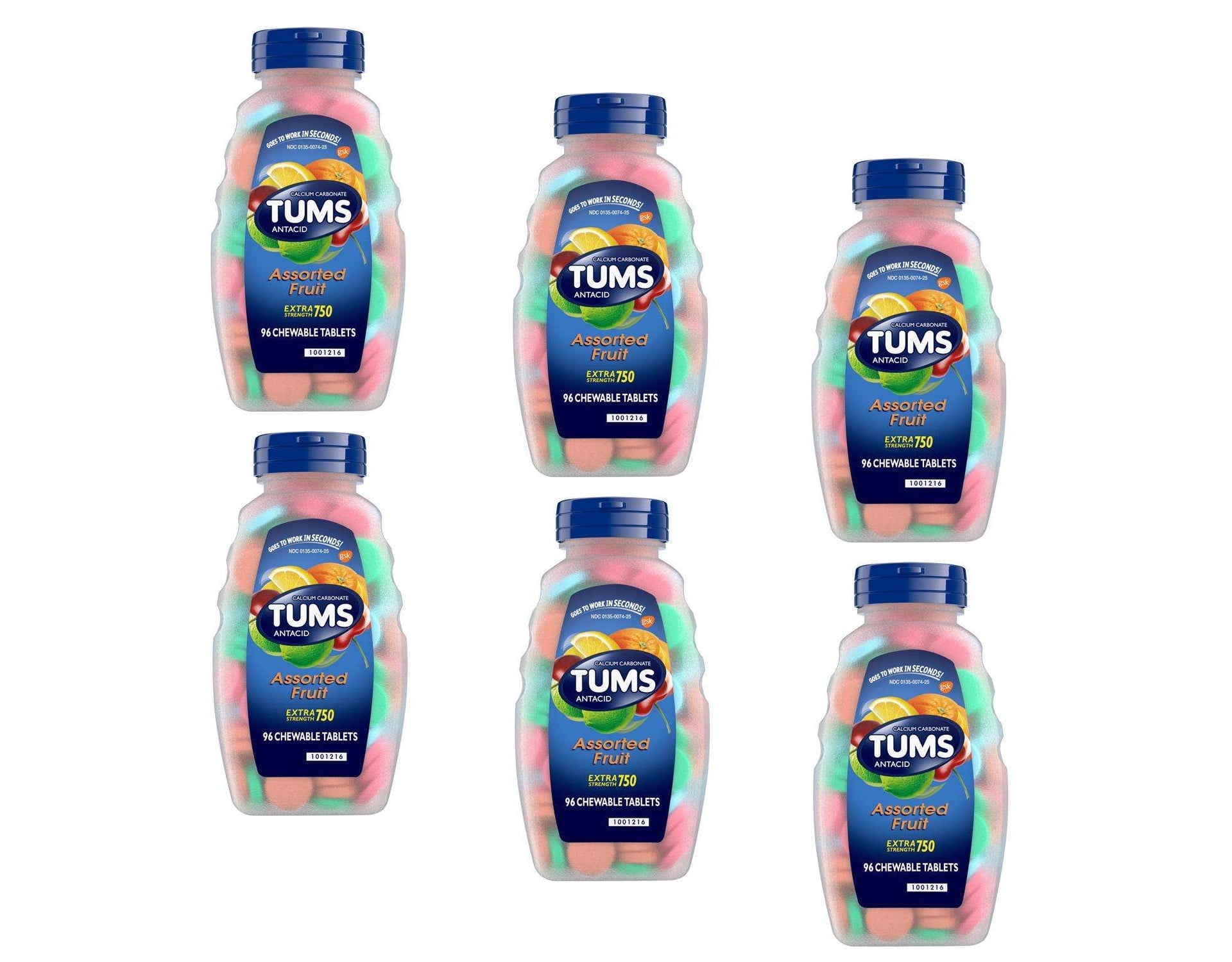 6 Pack - Tums Extra Strength Heartburn Relief Chewable Antacid Tablets ...