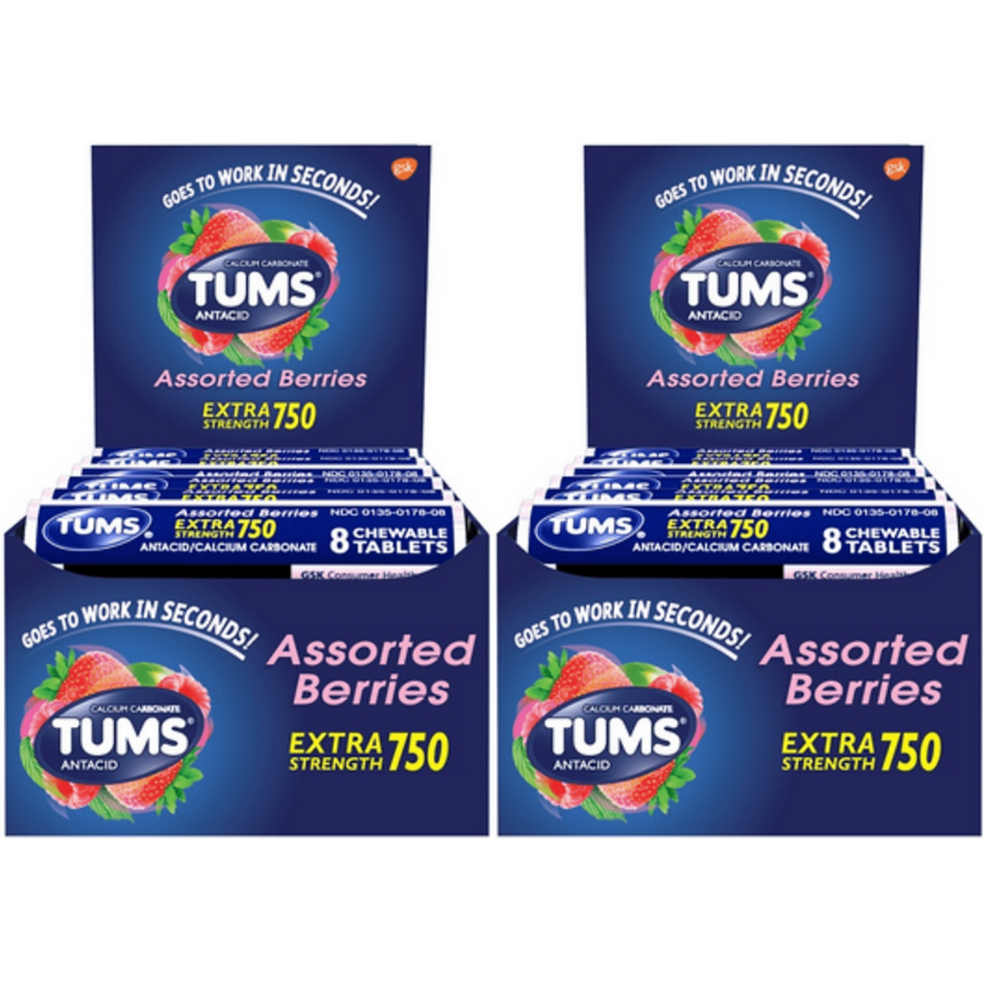 Tums Extra Strength 750, Assorted Berries Flavors, Roll of 16 Chewable ...