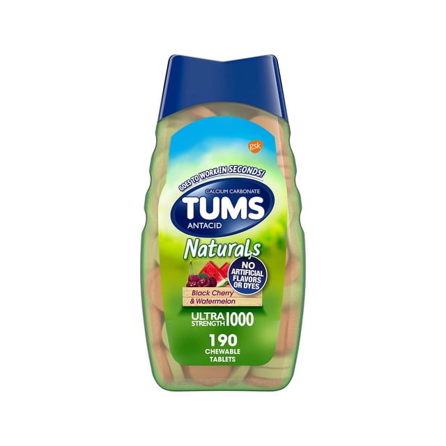 Tums Naturals Ultra Strength Antacid Tablets, Acid Reflux Medicine, 190 ...
