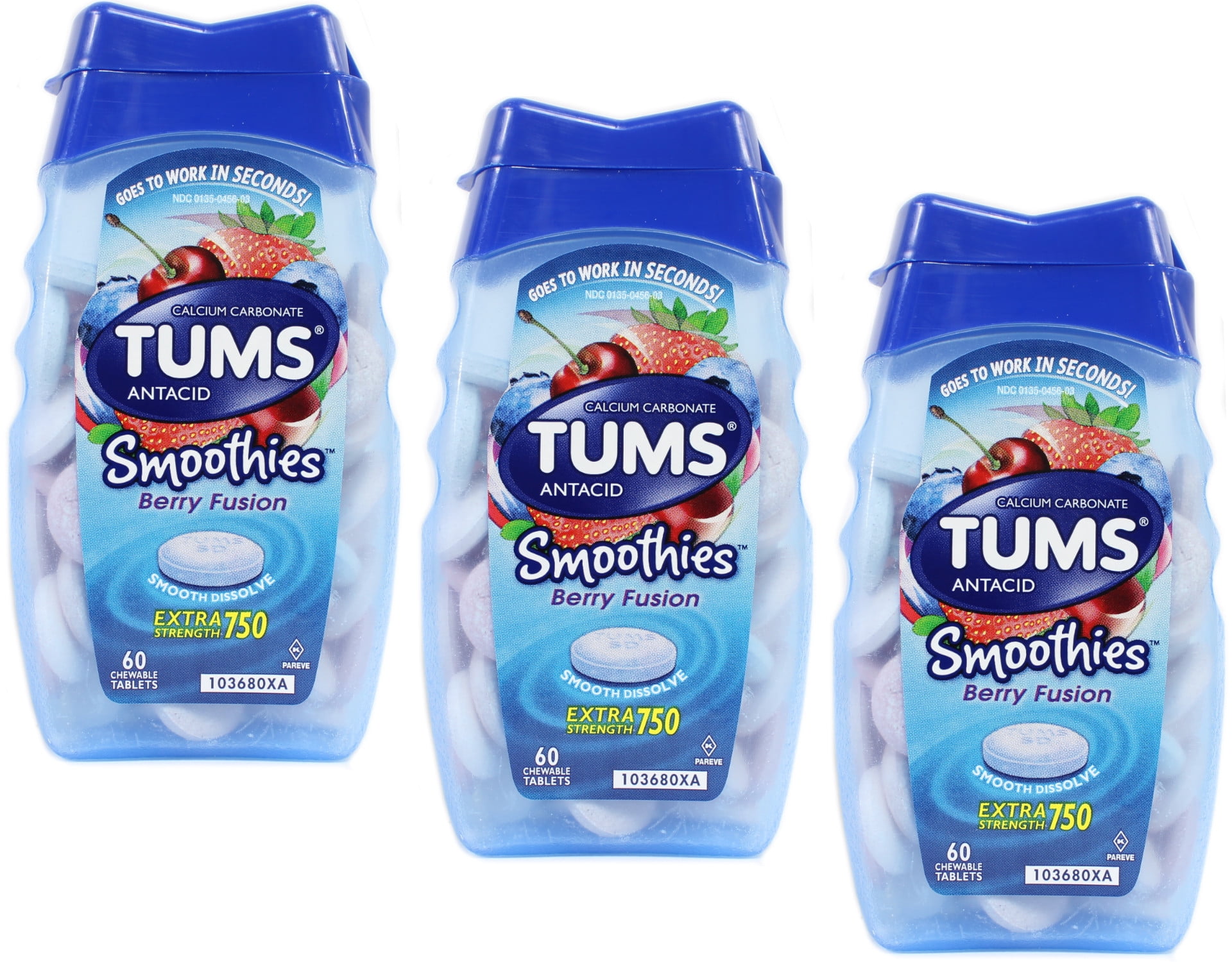 Tums Smoothies Antacid And Calcium Supplement Chewable Tablets, Berry ...