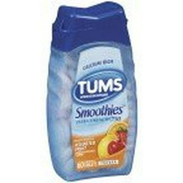 Tums Smoothies Assorted Fruit, Extra Strength 750, 60 Chewable Tablets ...