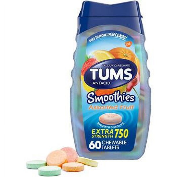 Tums Smoothies Extra Strength Antacid Chewable Tablet, Assorted Fruit ...