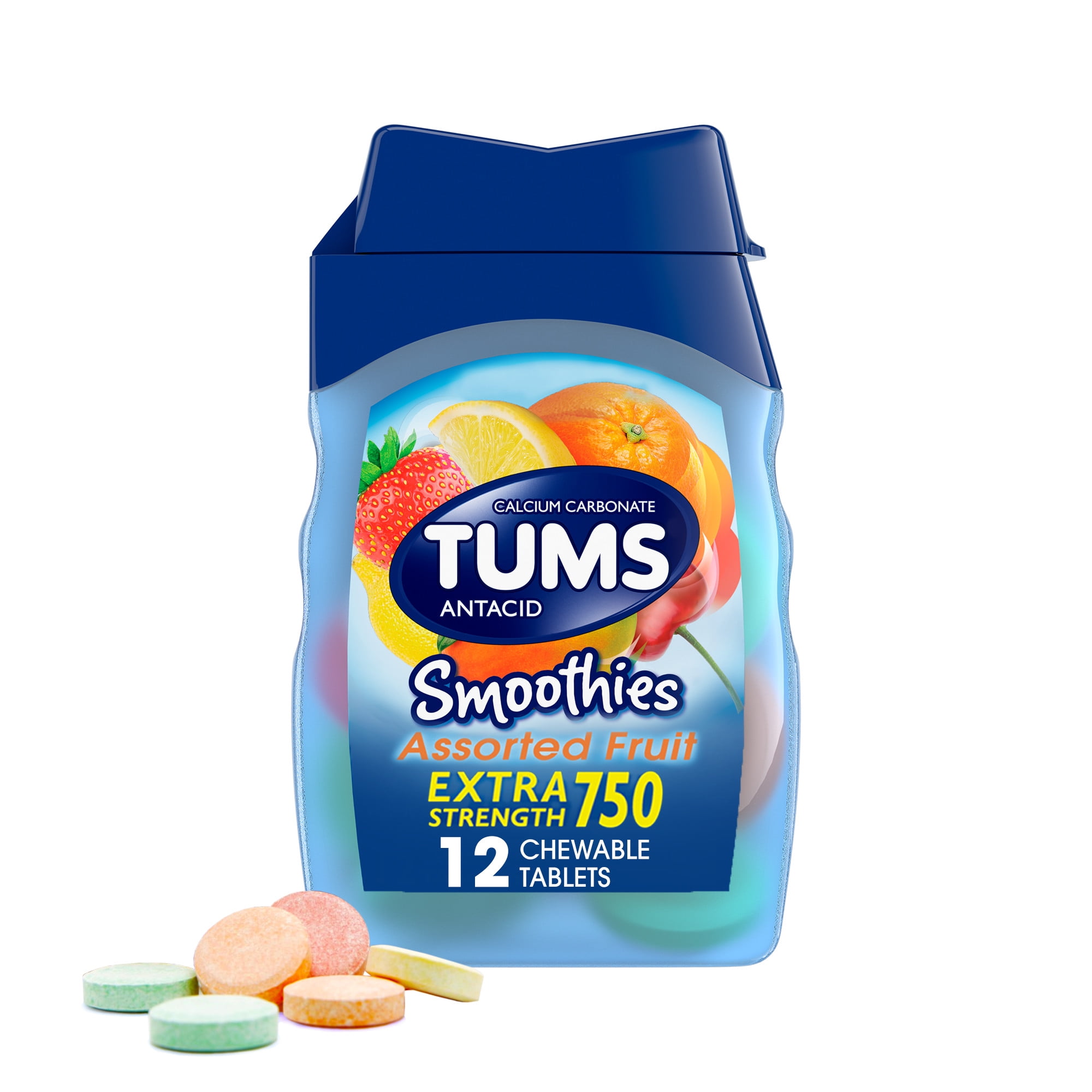 TUMS Smoothies Assorted Fruit Extra StrengthAntacid Chewable Tablets ...