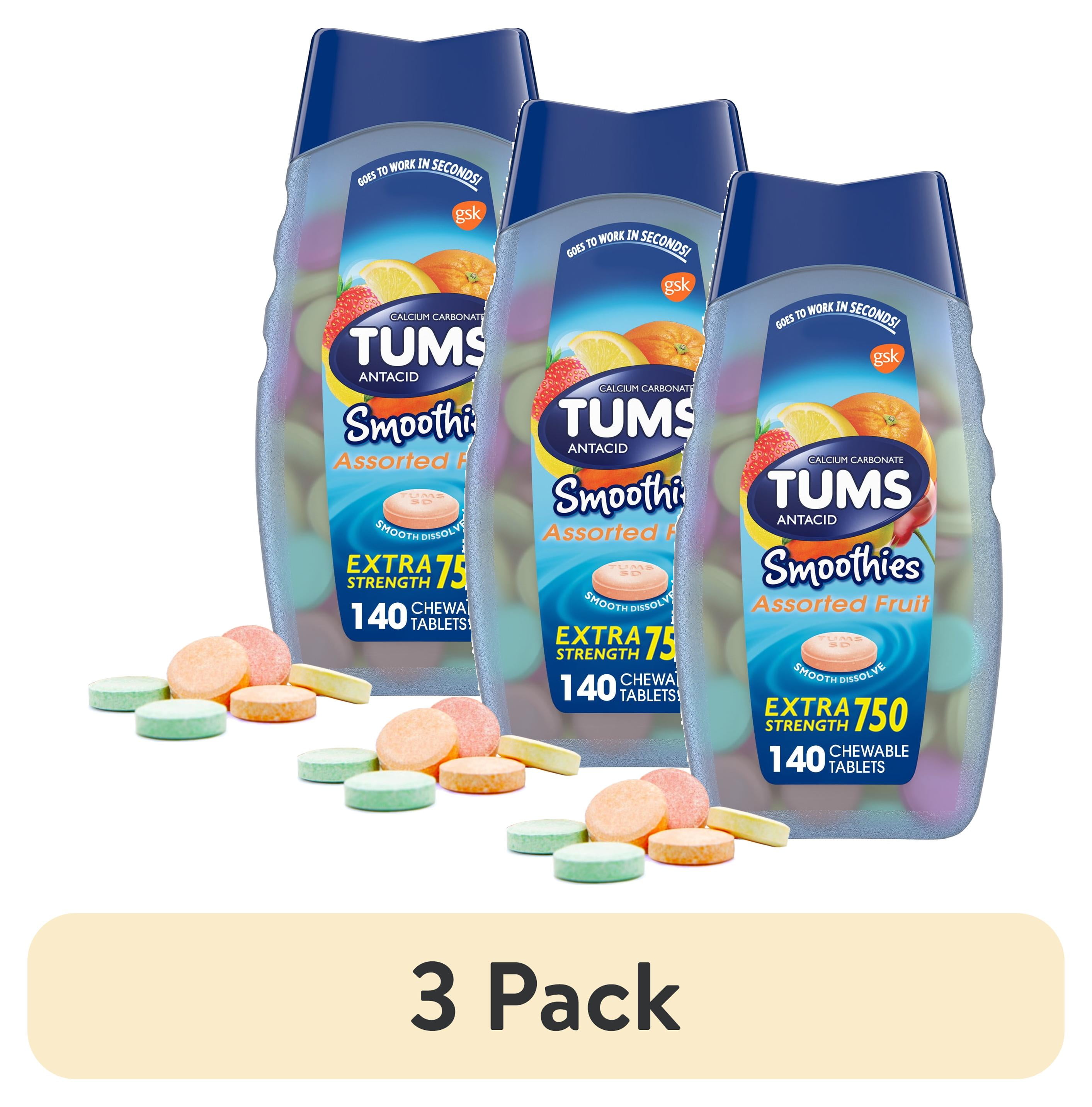 (3 pack) Tums Smoothies Extra Strength Heartburn Relief Chewable ...