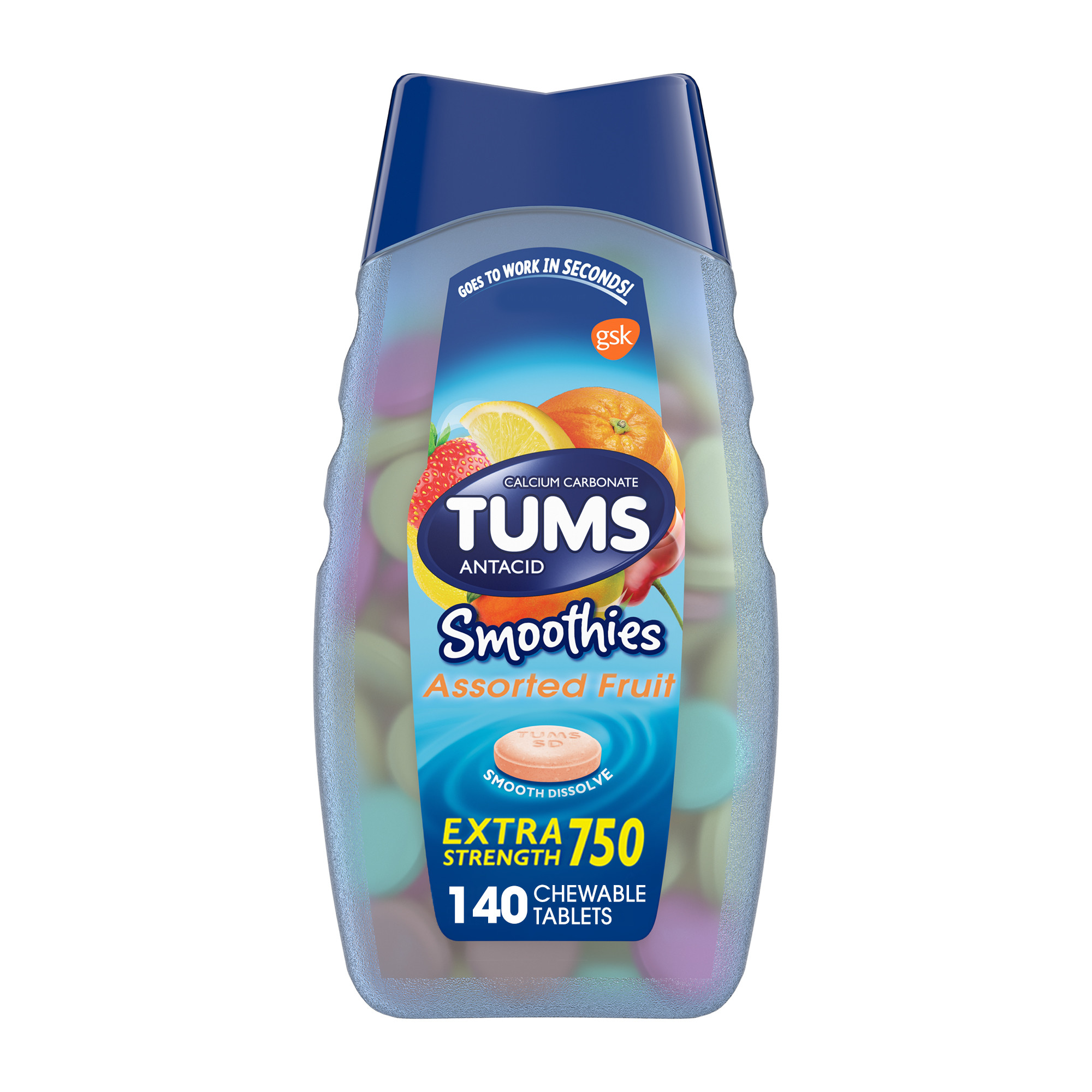 Tums Smoothies Extra Strength Heartburn Relief Antacid Tablets, Fruit ...