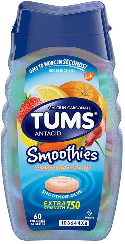 Tums Smoothies Tropical Fruit Antacid & Calcium Supplement, 60 Count ...