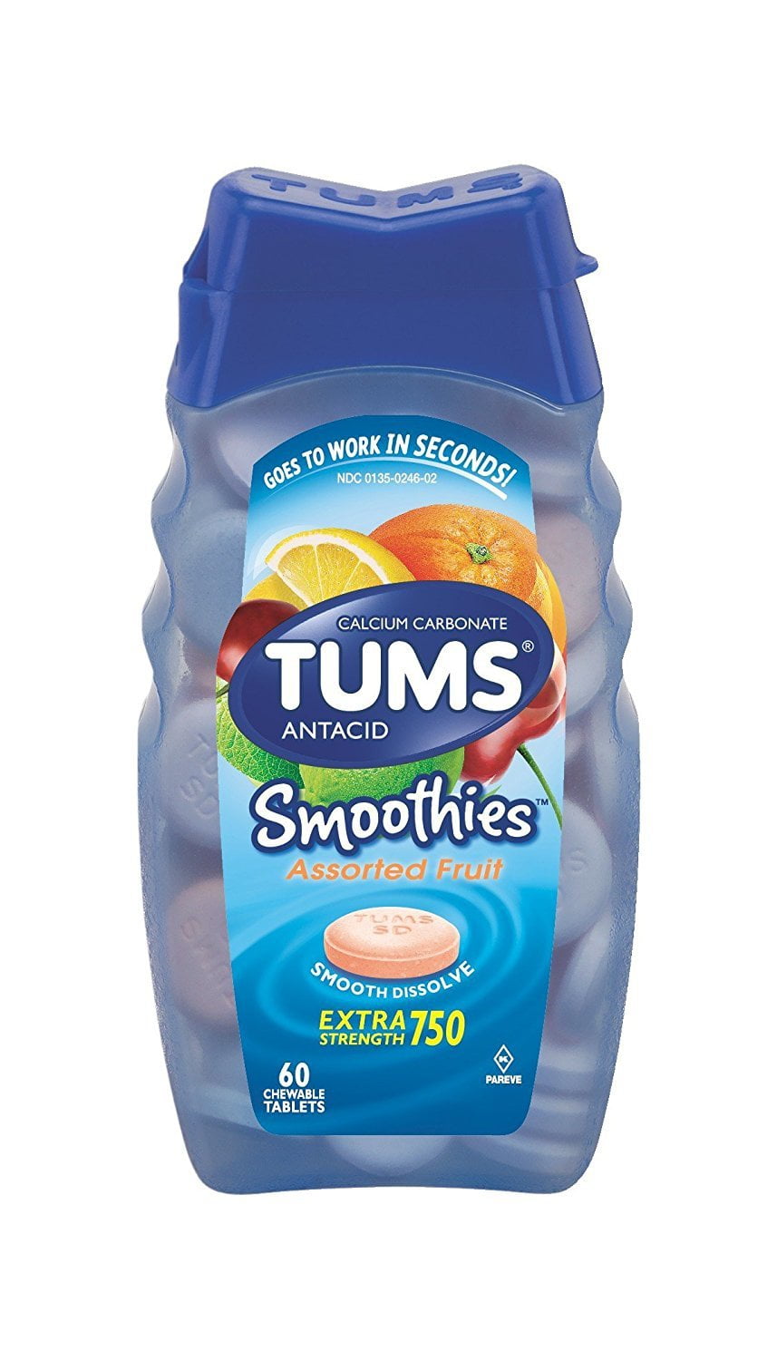 Tums Smoothies Tropical Fruit Antacid & Calcium Supplement, 60 Count ...