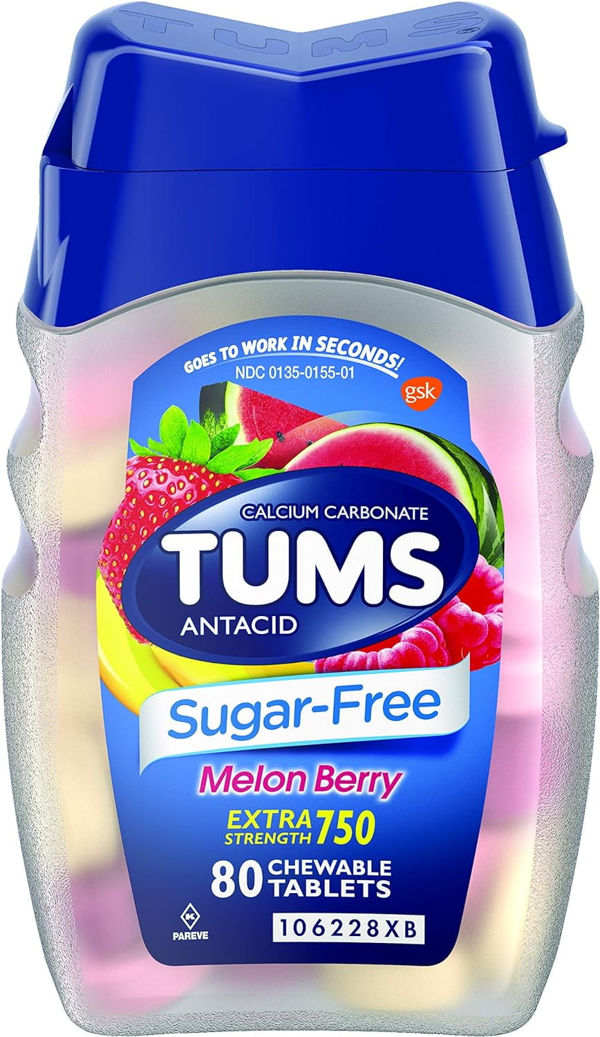 Tums Sugar-Free Antacid, Melon Berry, 80 Chewable Tablets (Pack of 2 ...