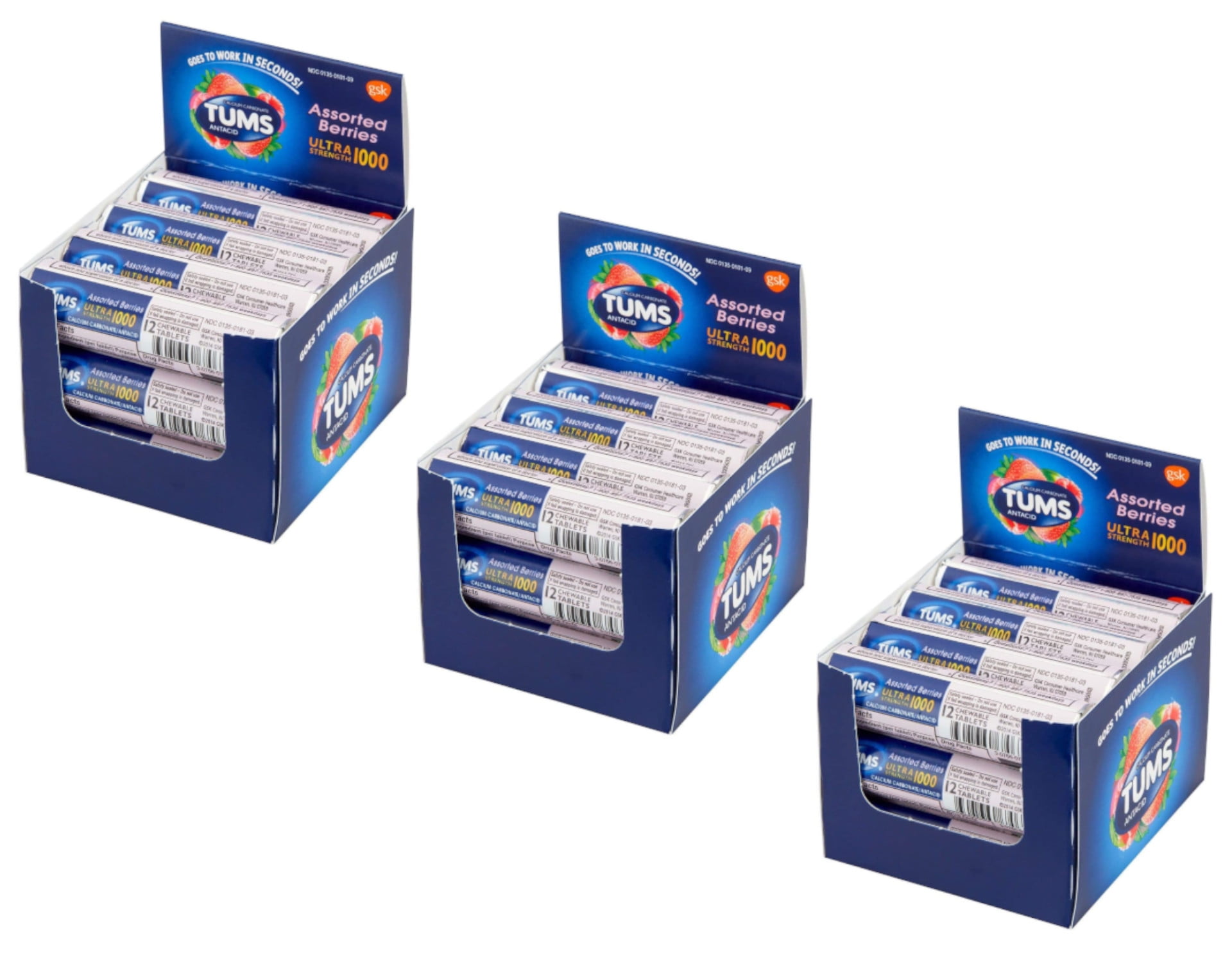 Tums Ultra 1000 Assorted Berries 12 Count x 12 Rolls (144 Count Each ...