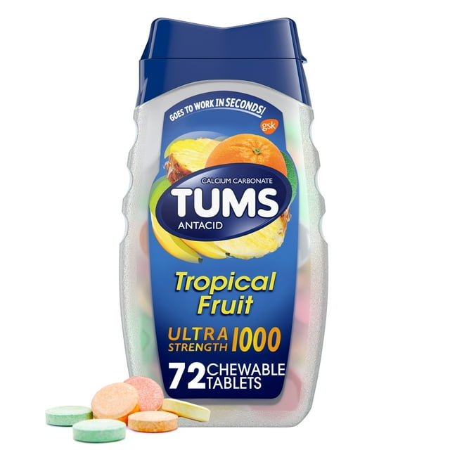 Tums Ultra Strength Chewable Antacid, Heartburn Relief, Tropical Fruit ...