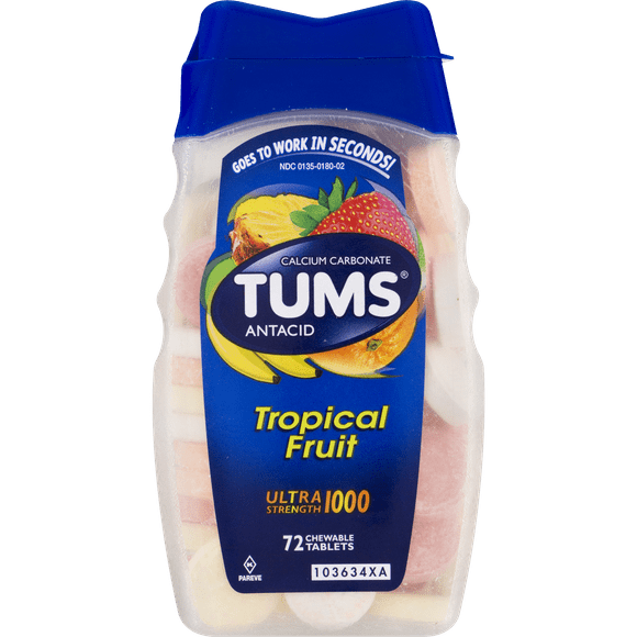 Tums Ultra Strength 1000 Tropical Fruit Chewable Antacid Tablets, 72 Ct
