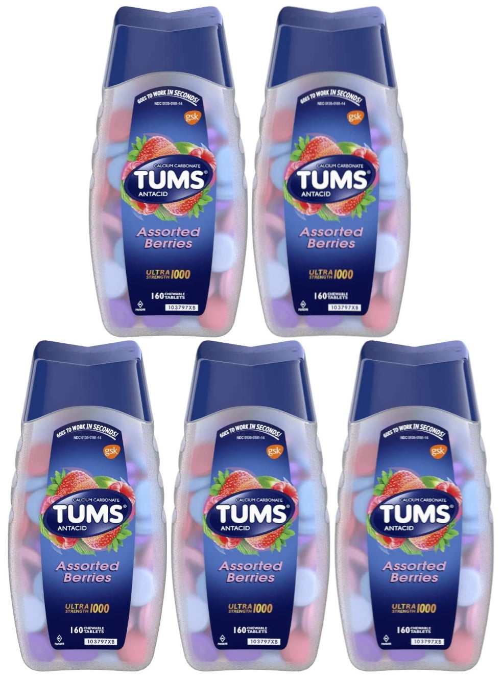 Tums Ultra Strength 10000 Assorted Berries Antacid, 160 Tablets (5 Pack ...