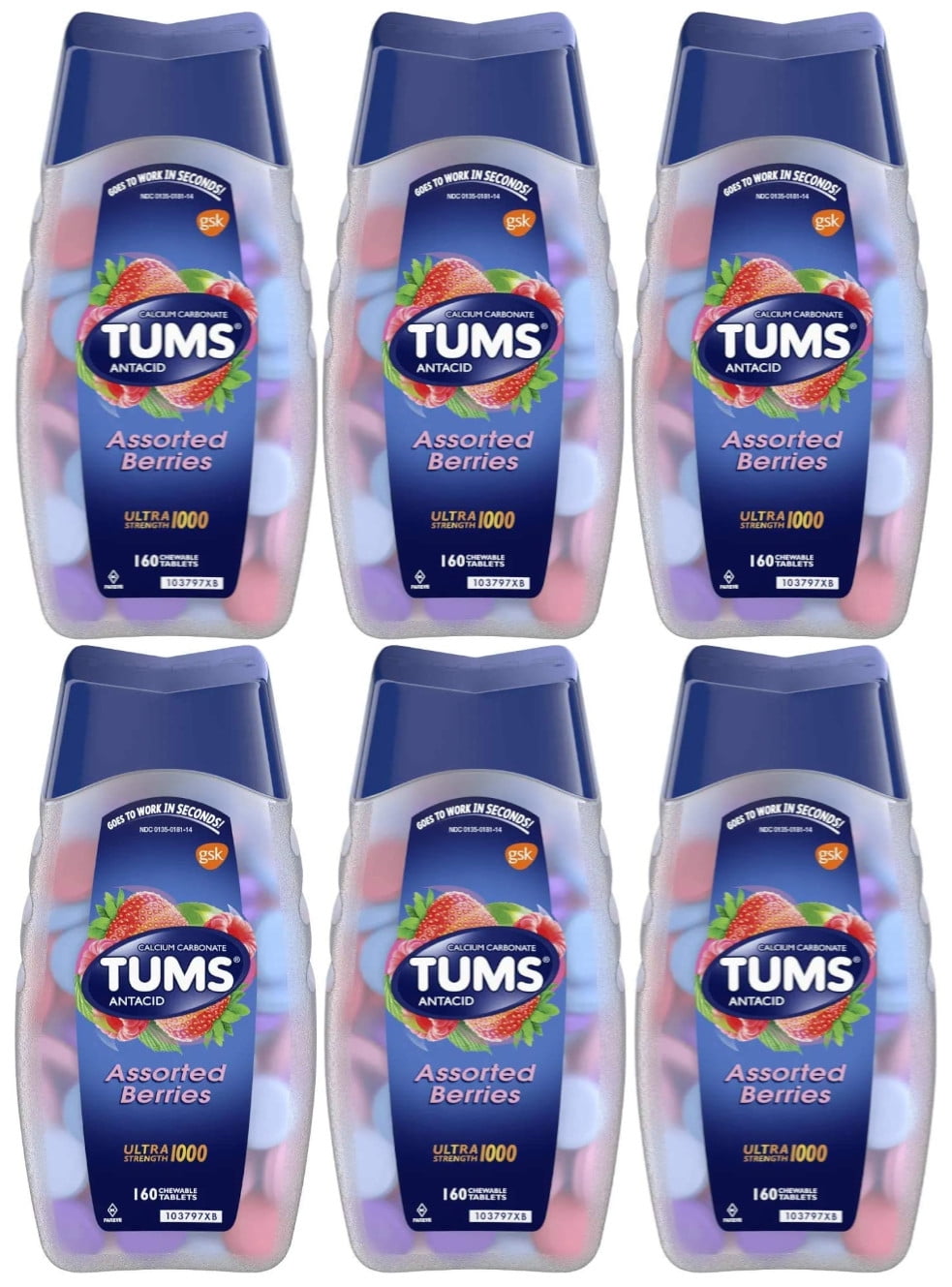 Tums Ultra Strength 10000 Assorted Berries Antacid, 160 Tablets (6 Pack ...