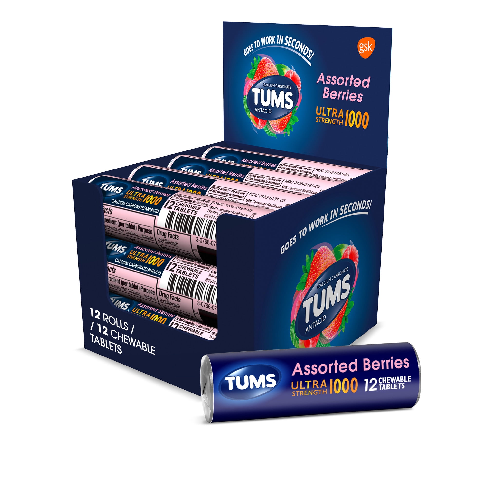 Tums Ultra Strength Chewable Antacid Tablets for Heartburn Relief ...