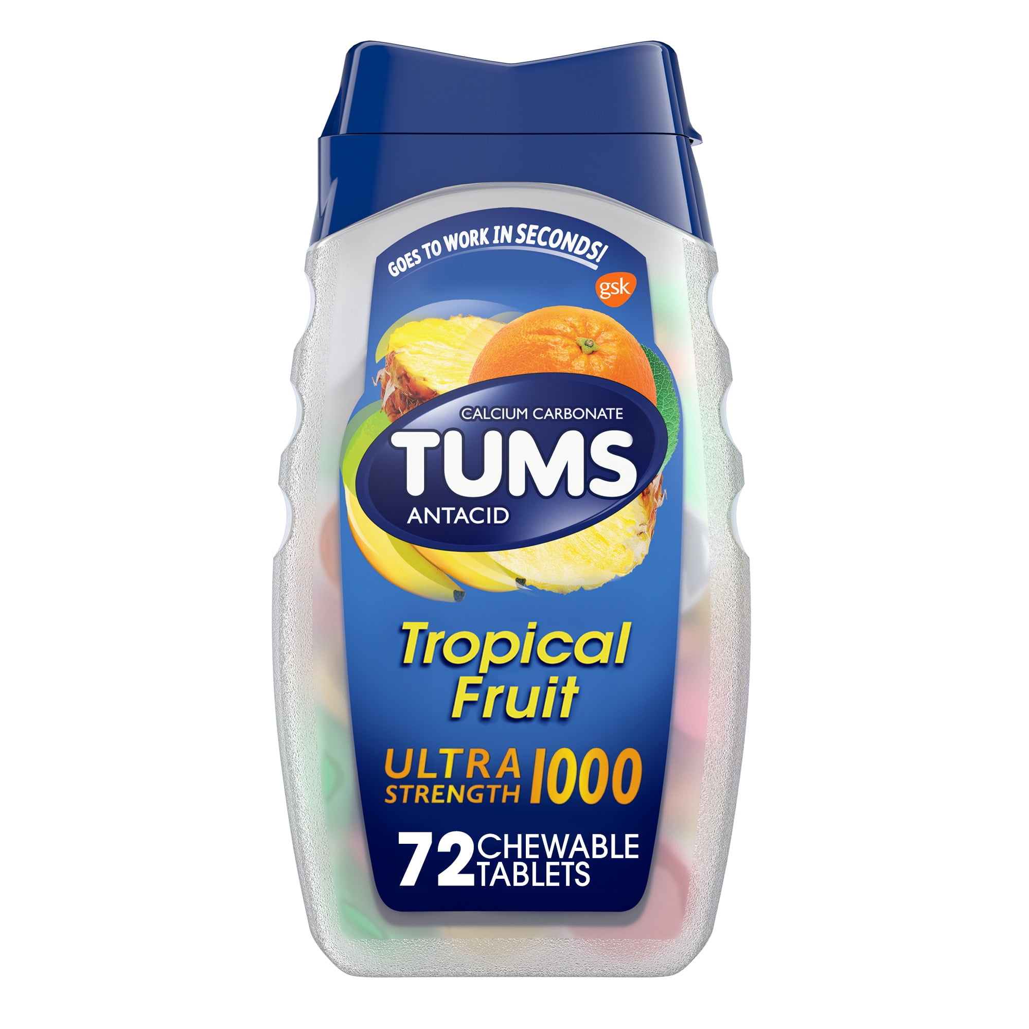 Tums Ultra Strength Chewable Antacid Tablets for Heartburn, Tropical ...