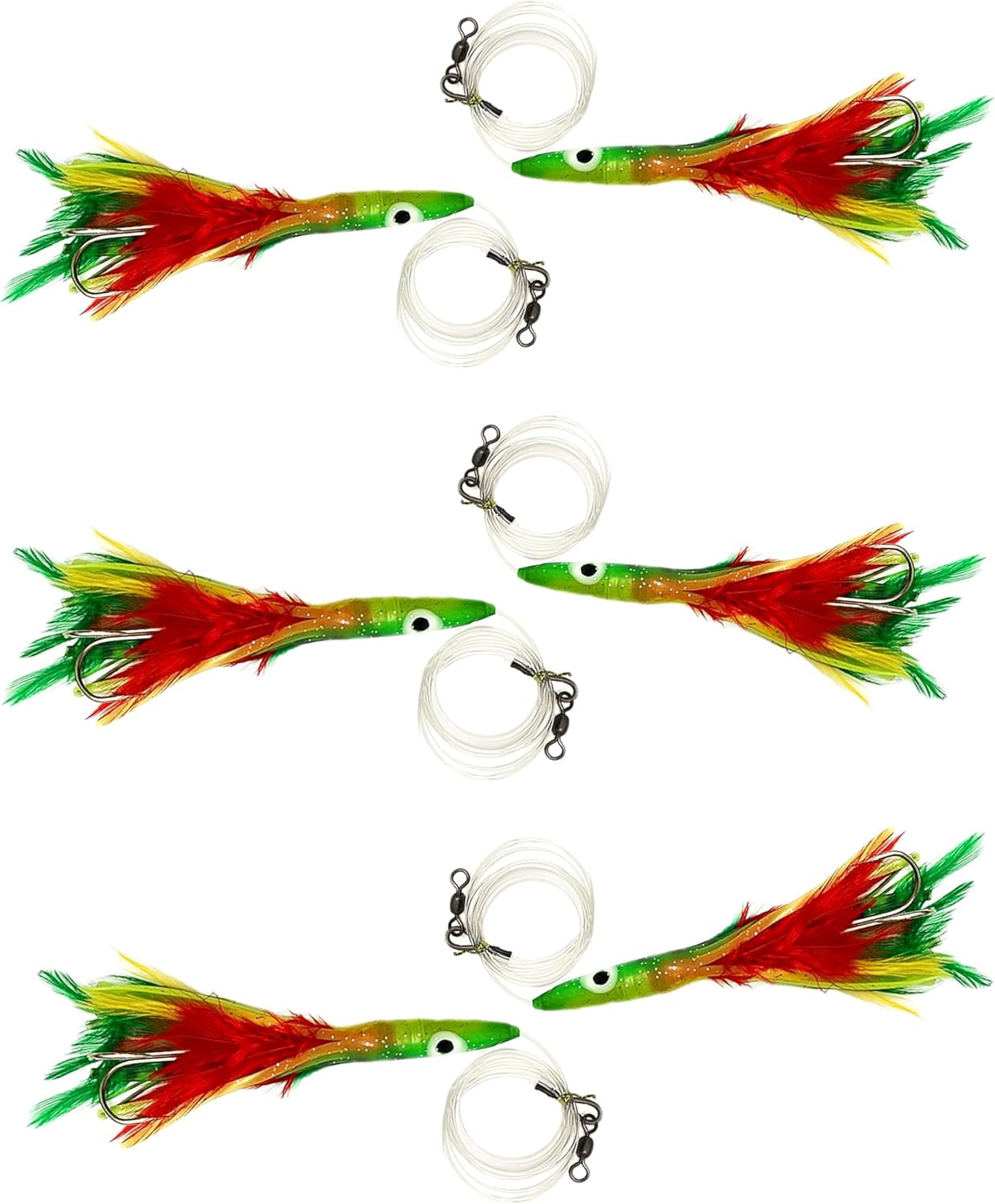 Tuna Clone Feather Rigs 6" - Mexican Flag, 6 pcs | Premium Saltwater ...