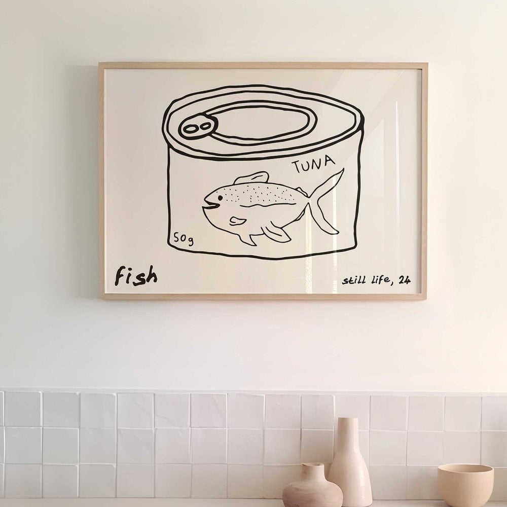 Tuna Fish Can Art Print Quirky Fish Sketch Minimalist Kitchen Decor ...