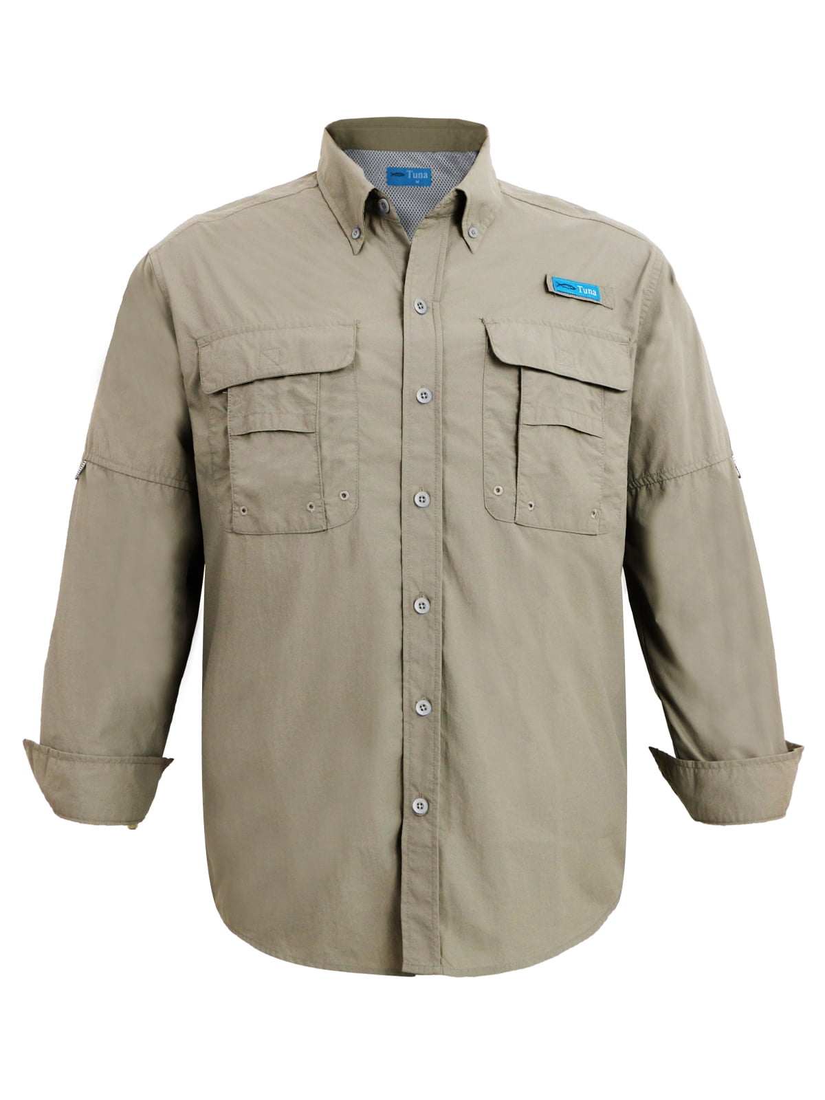 Tuna Men's Fishing Long Sleeve Button Down UPF 50+ Sun Protection Soild ...