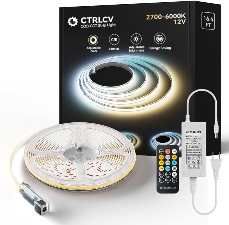 Tunable COB LED Strip Light Kit Dimmable 2700K-6500K Tape Light with IR ...