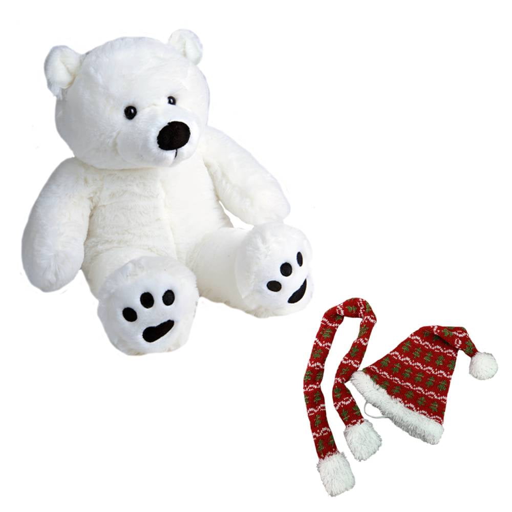 Tundra The Polar Bear 16 Inch Plush with Festive Knit Hat & Scarf Combo ...
