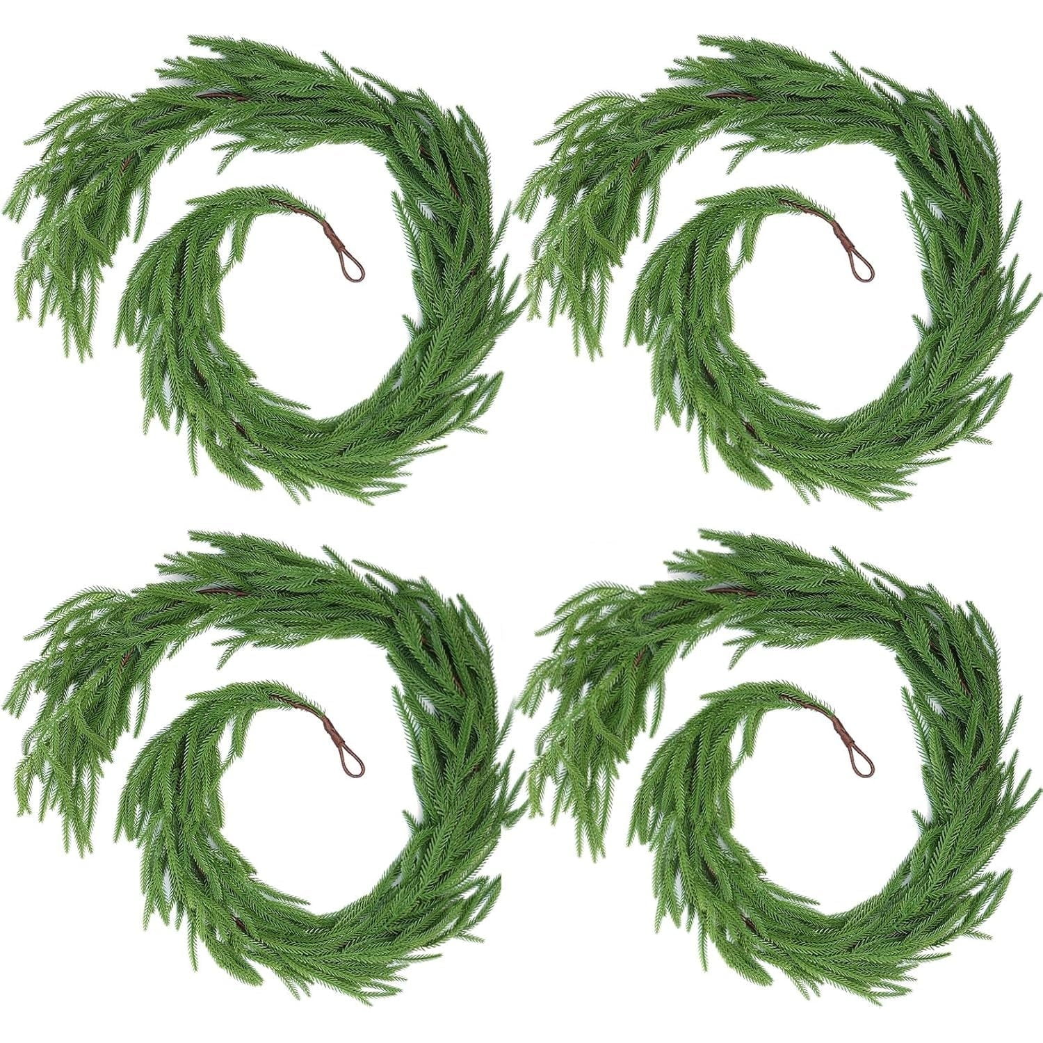 TuneTrek 2 Pcs Artificial Norfolk Pine Garlands, Real Touch Winter Pine ...