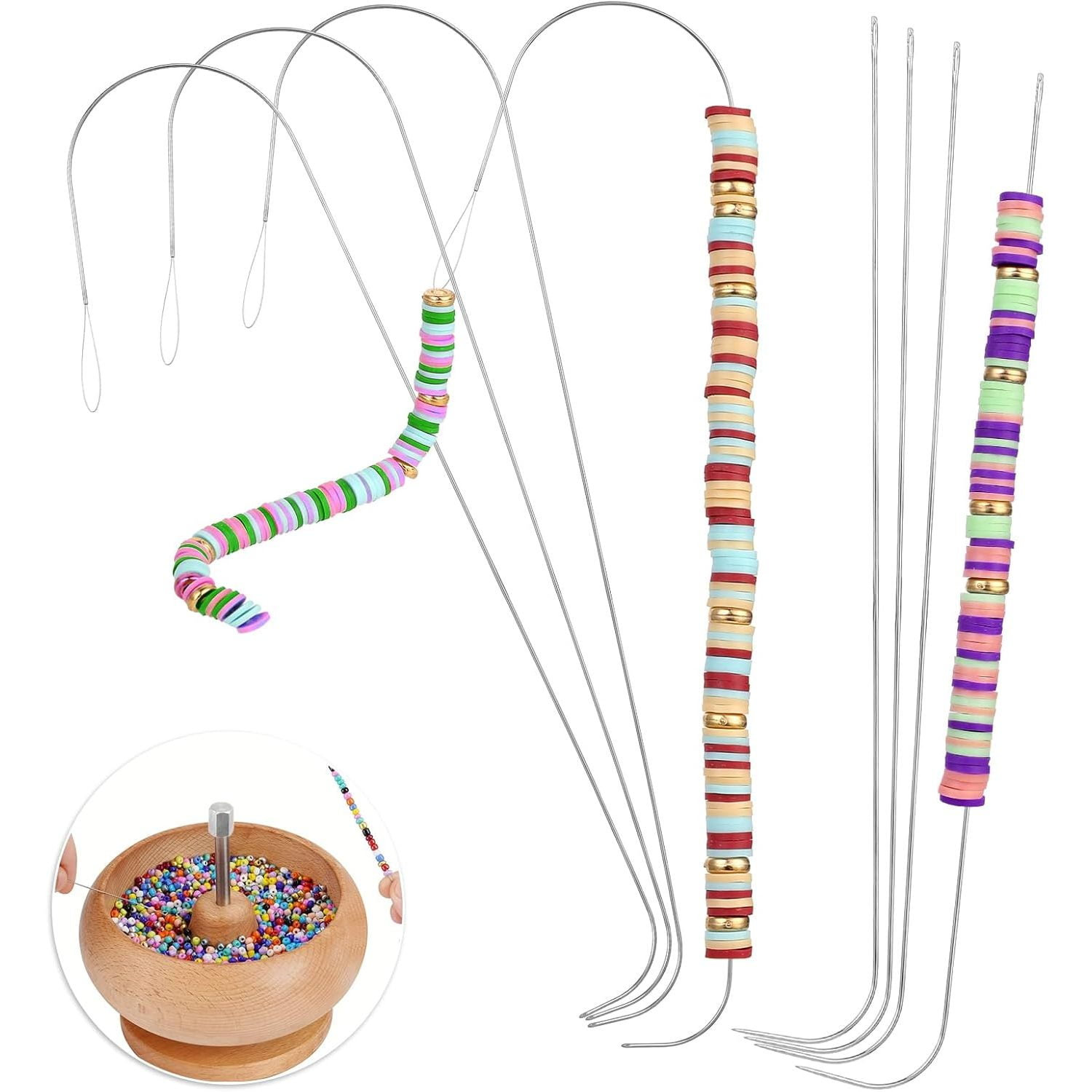 TuneTrek 8Pcs Bead Spinner Needles Big Eye Beading Needles Stainless ...